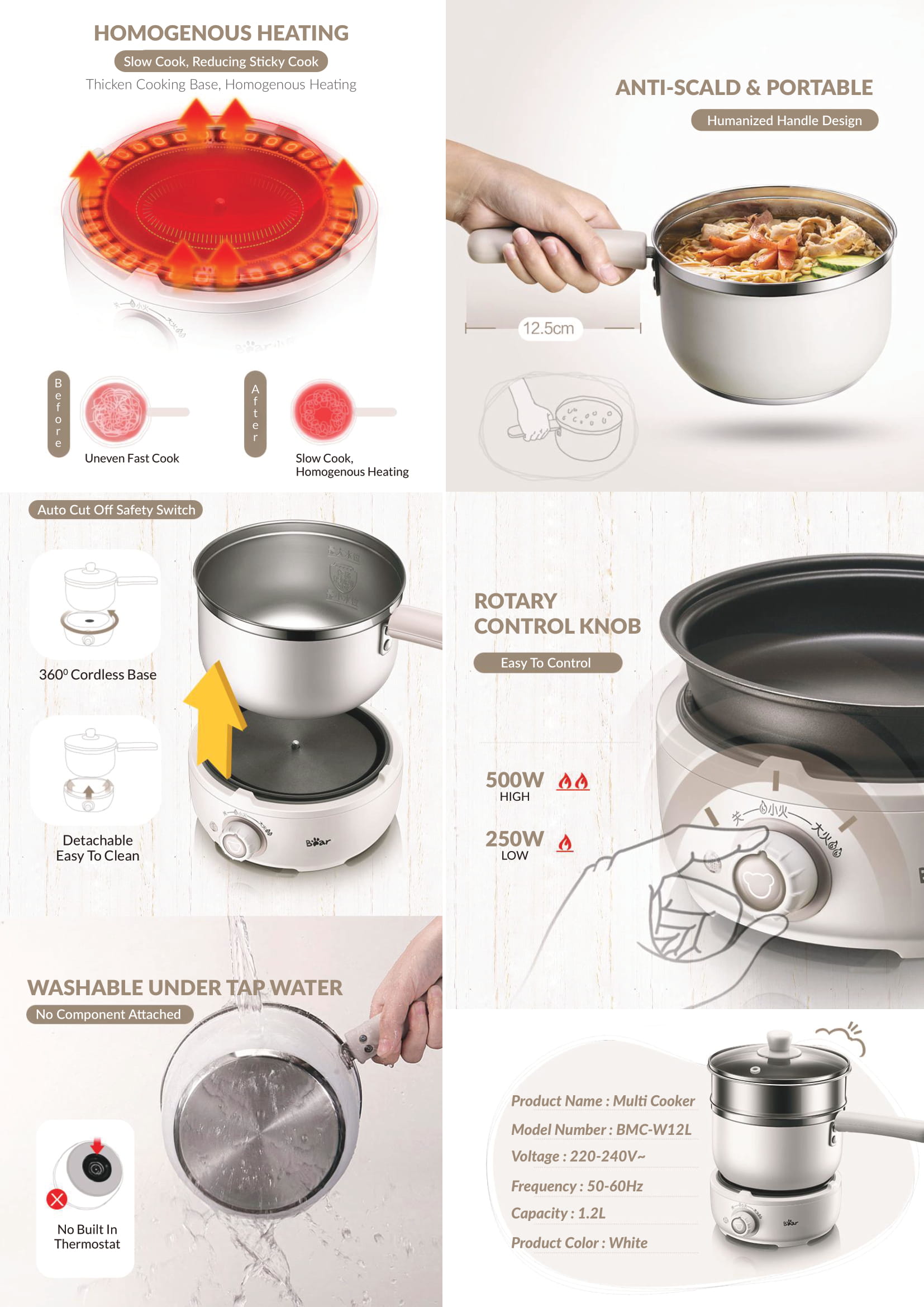 3 in 1 Multi Cooker 2.5L | Multi-Purpose | 304 Stainless Steel - Bear ...