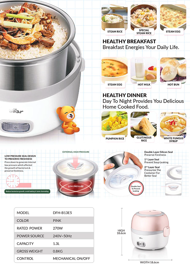 Bear Electric 2 Layer Mini Lunch Box 1.3L Catalog - Bear Malaysia